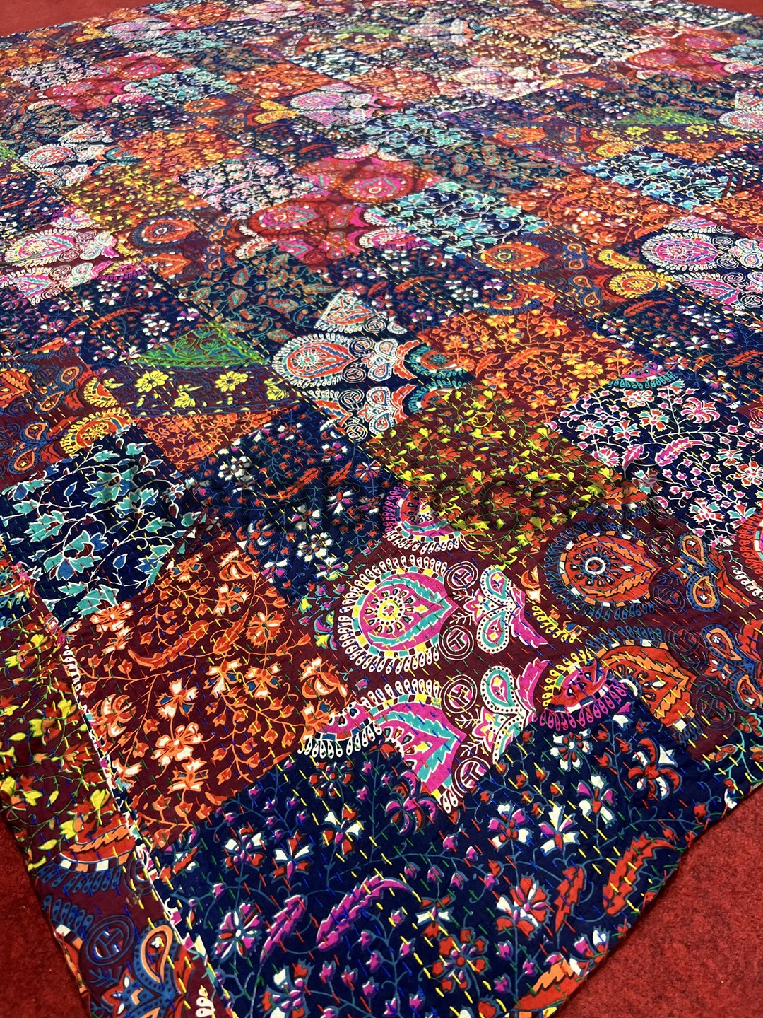 Indian Soft Cotton Kantha Quilt, Hand Print Quilt, Vintage Kantha Quilt ...