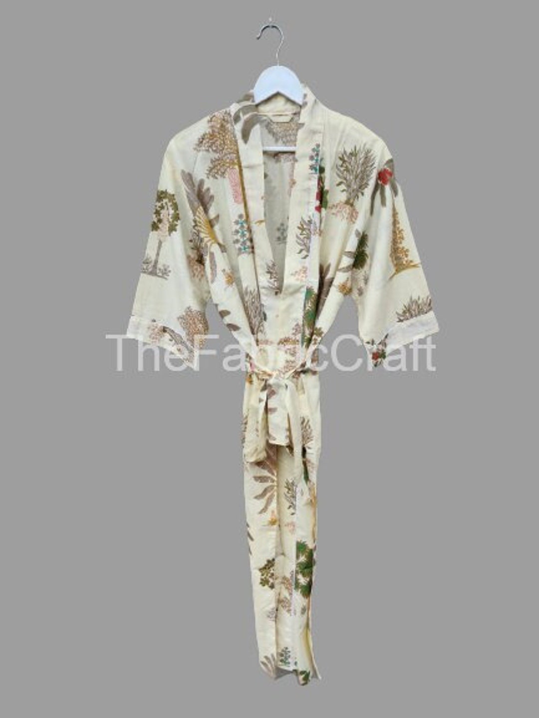 Palm Tree Print Cotton Kimono Robe: Hand Block Printed Resort Wear - Etsy