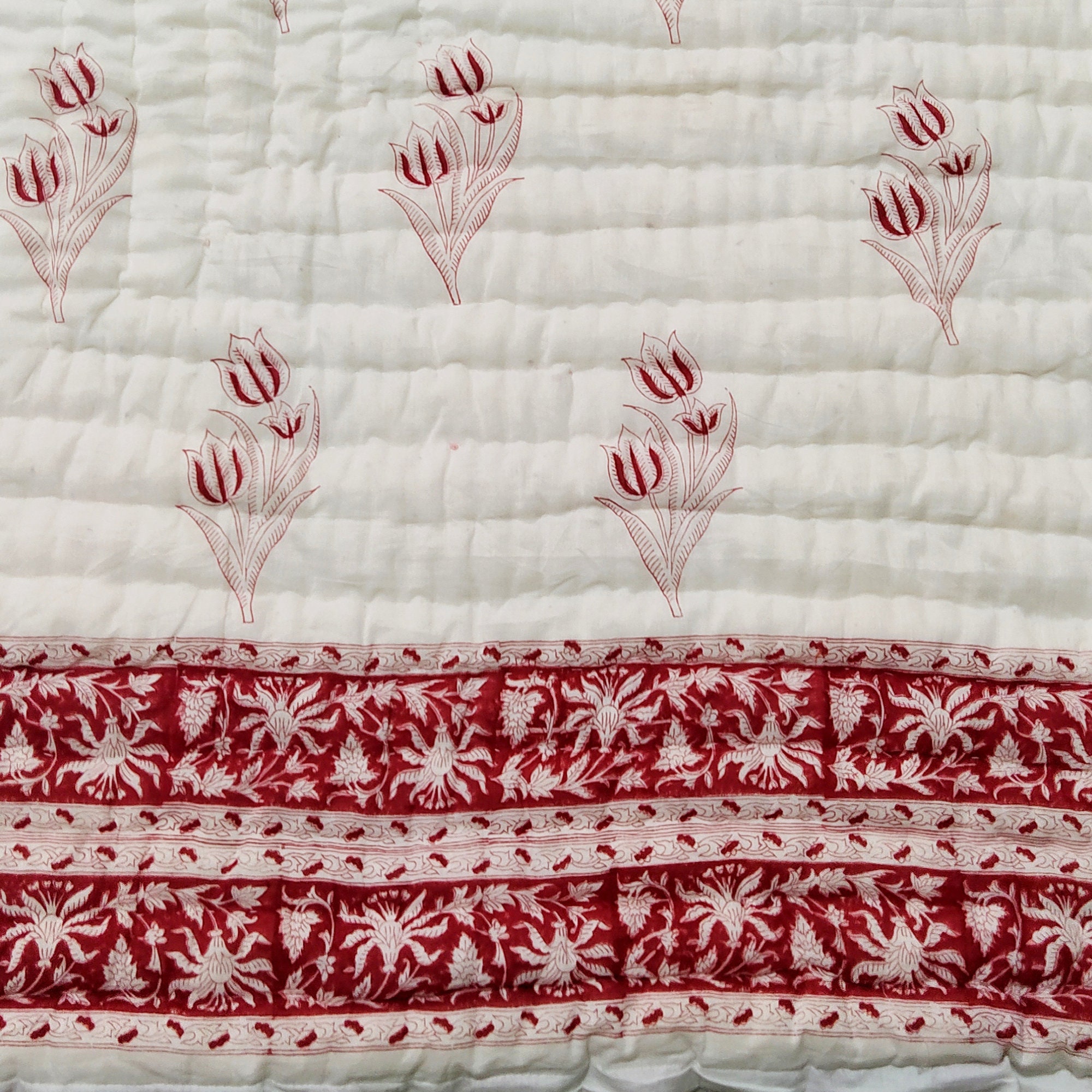 Pink Floral Print Cotton Quilt: Handmade Reversible Twin Bedspread - Etsy
