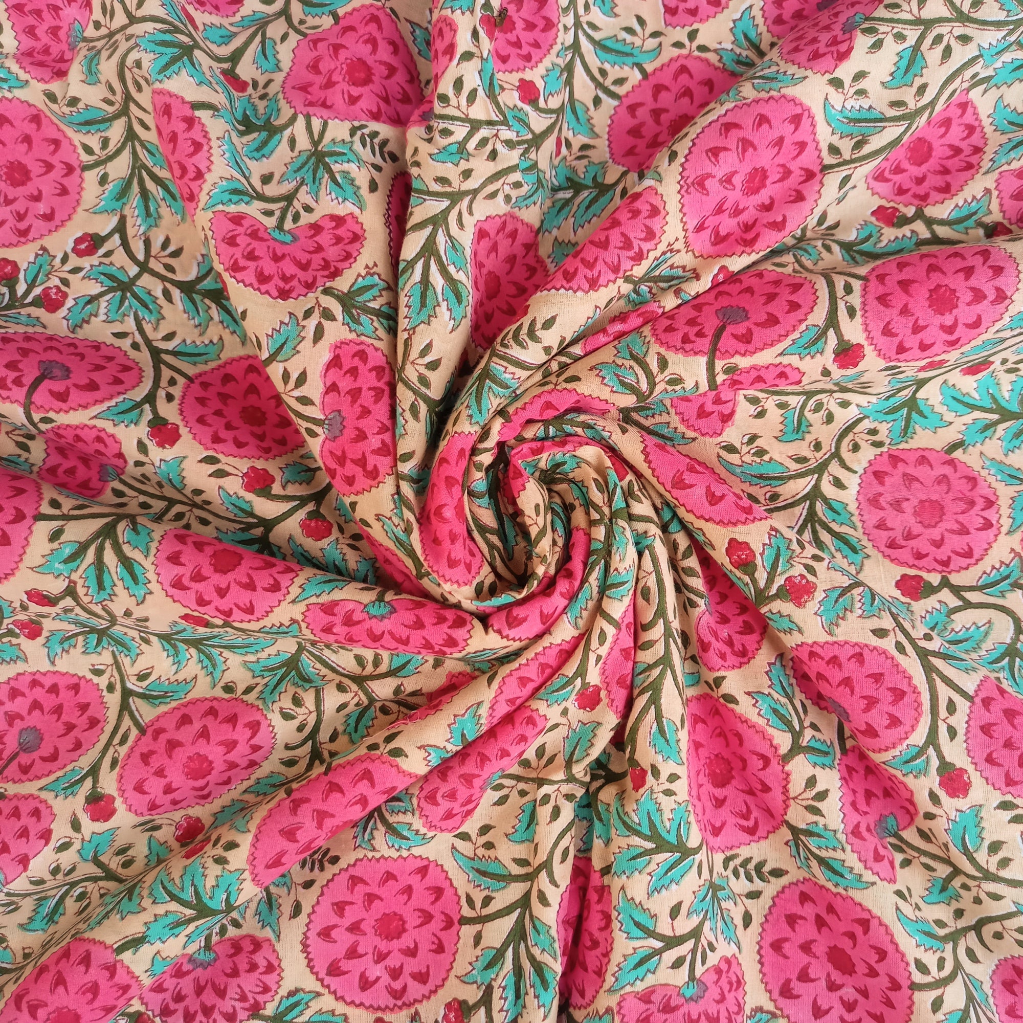 Pink Floral Print Block Print Fabric Indian Cotton Fabric - Etsy