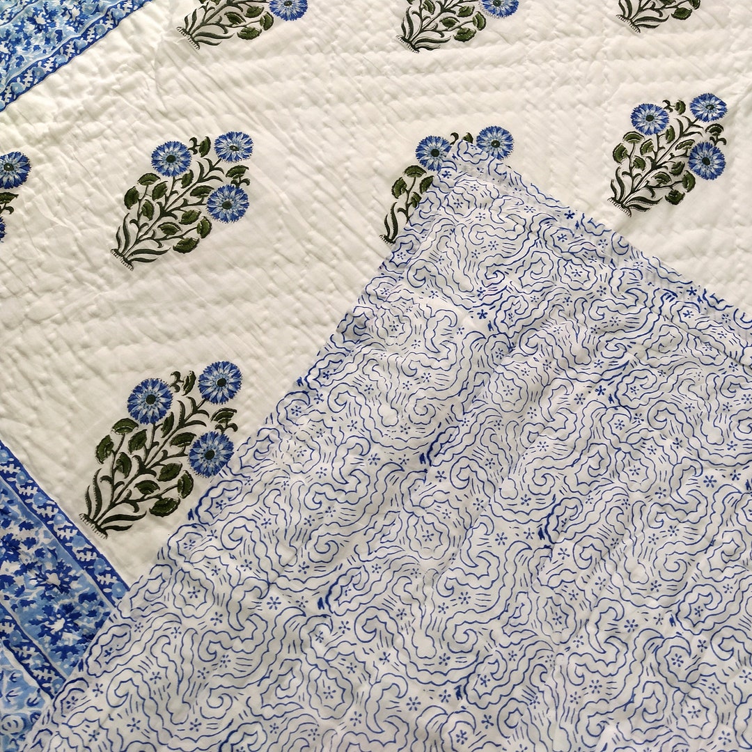 Indian Block Print Quilt, Indian Cotton Quilt, Reversible Quilt, Boho ...
