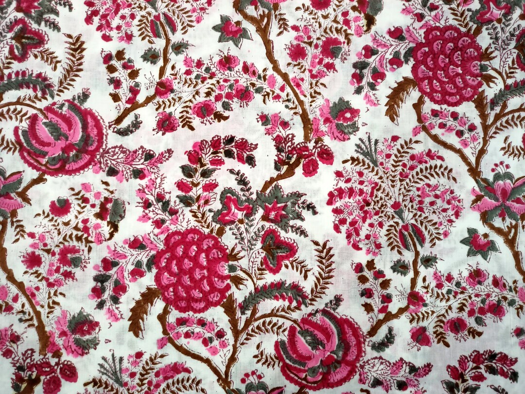 Beautiful Pink Floral Print Block Print Fabric Indian - Etsy