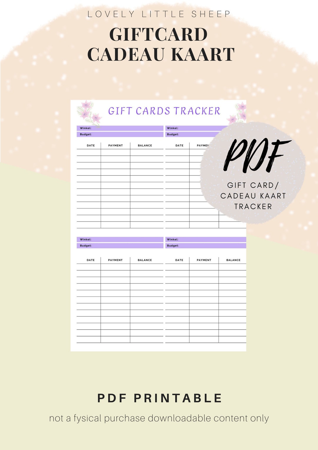 Digital Giftcard, Gift Card, Tracker, Planner, PDF, Print Home Planner ...