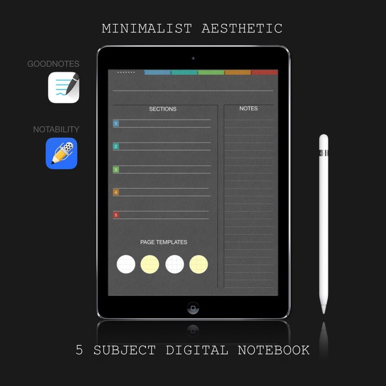 5 Subject Digital Notebook Minimal Design (goodnotes/notability) - Etsy