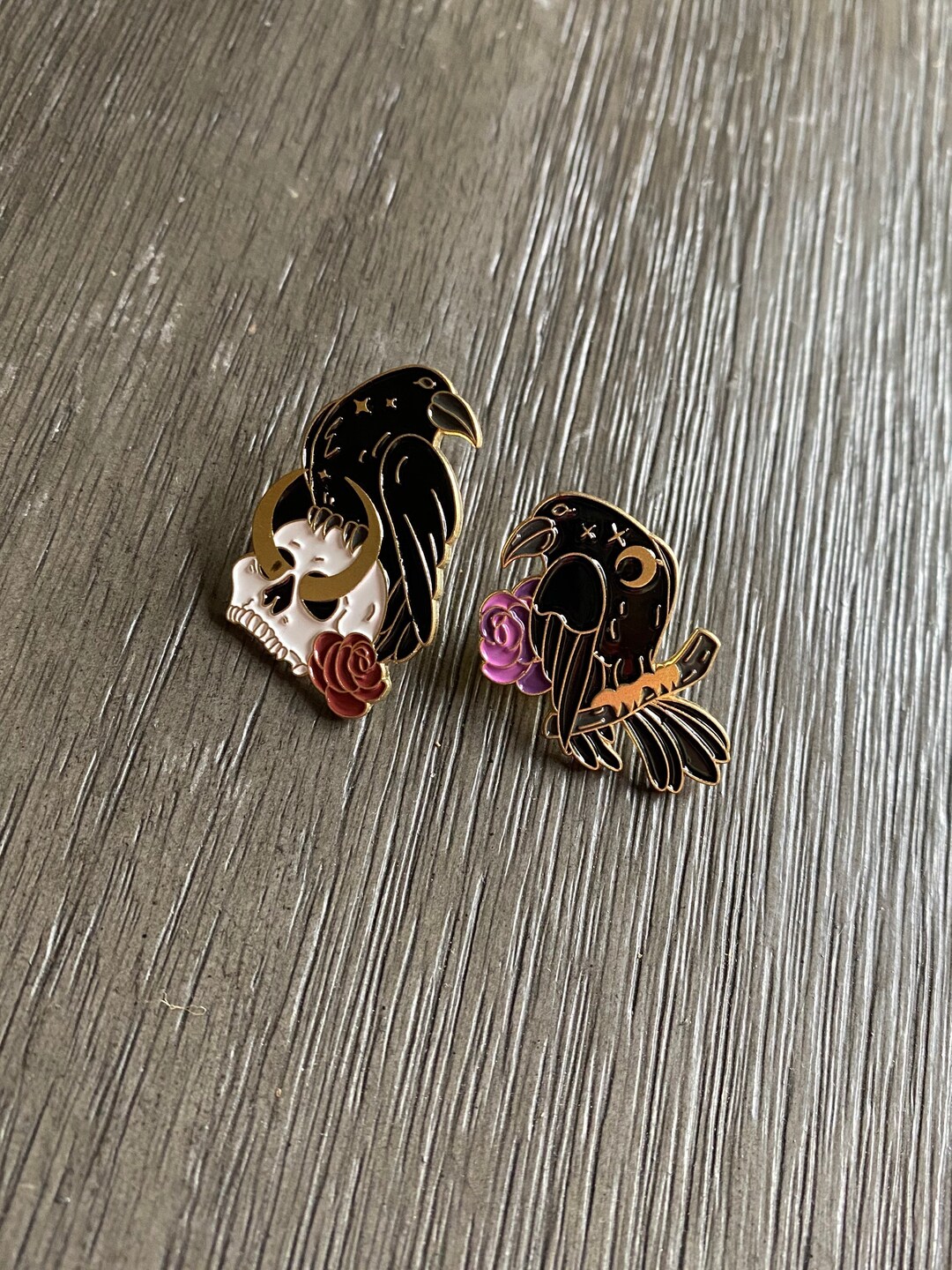 Crow Enamel Pin, Crow Skull Pin, Witch Pin, Gothic Pin, Halloween Pin ...