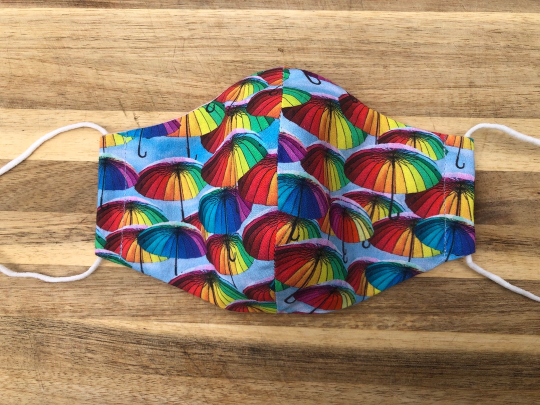Rainbow Umbrella Face Mask Covering - 100% Cotton Triple Layer W/filter ...
