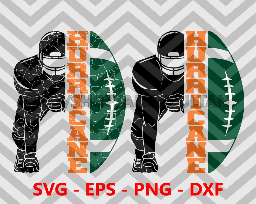 Hurricane Bundle Distressed Football Half Player Svg, Hurricane Team ...