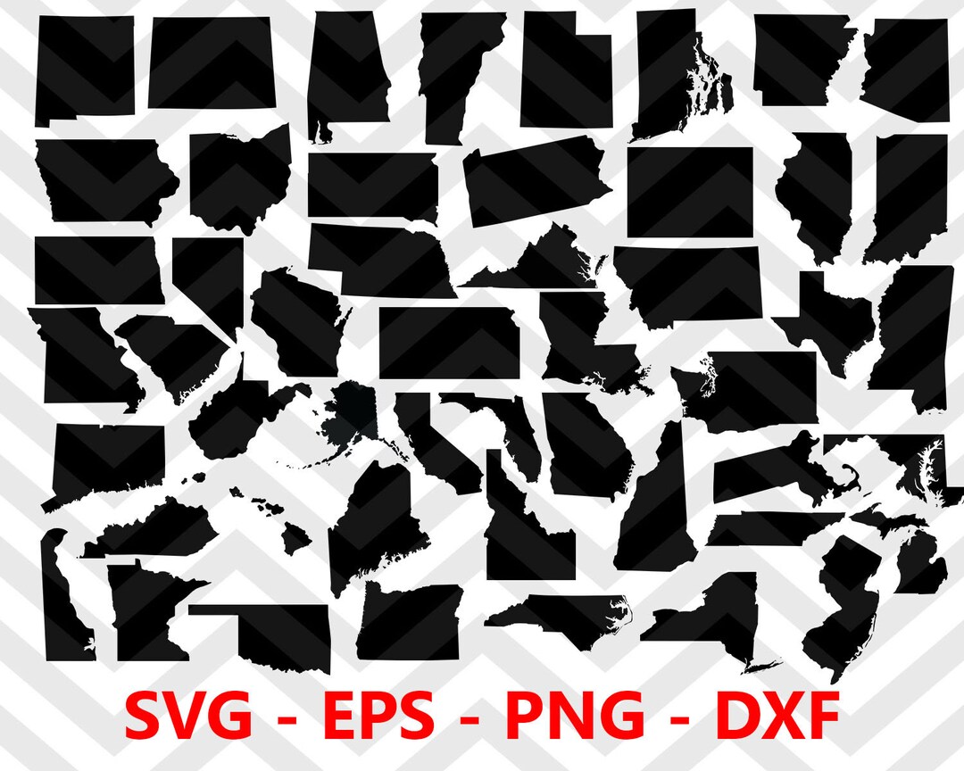50 States SVG, US States Svg Silhouette Cut Files, Vector 50 US States ...