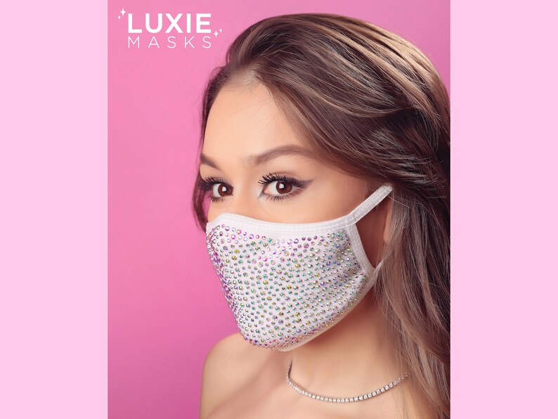 White Bling Face Mask by LUXIE, Rhinestone Face Mask, Wedding Mask ...