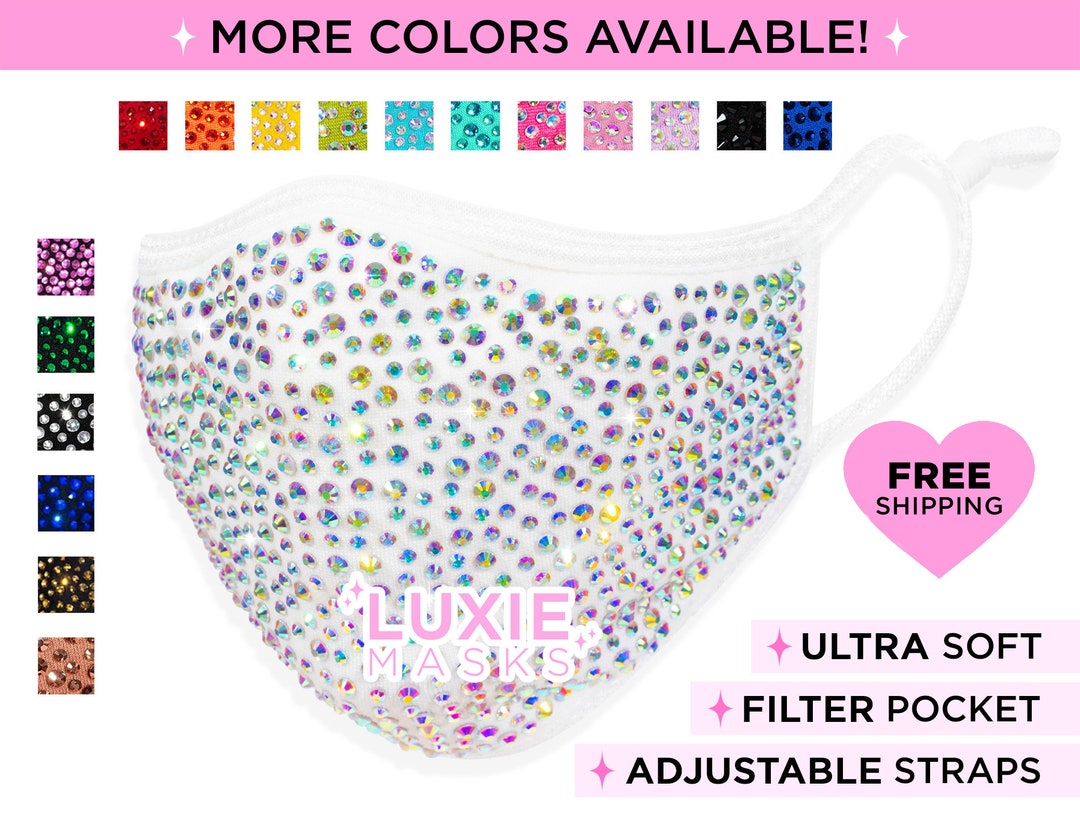White Bling Face Mask by LUXIE, Rhinestone Face Mask, Wedding Mask ...