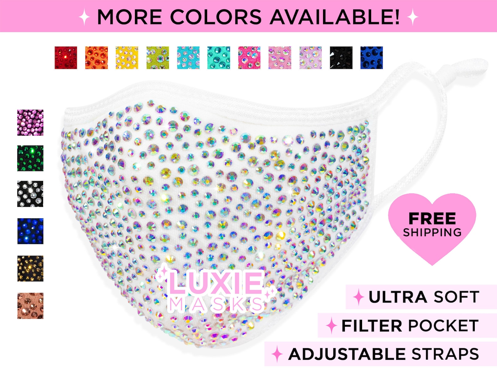 White Bling Face Mask by LUXIE, Rhinestone Face Mask, Wedding Mask ...