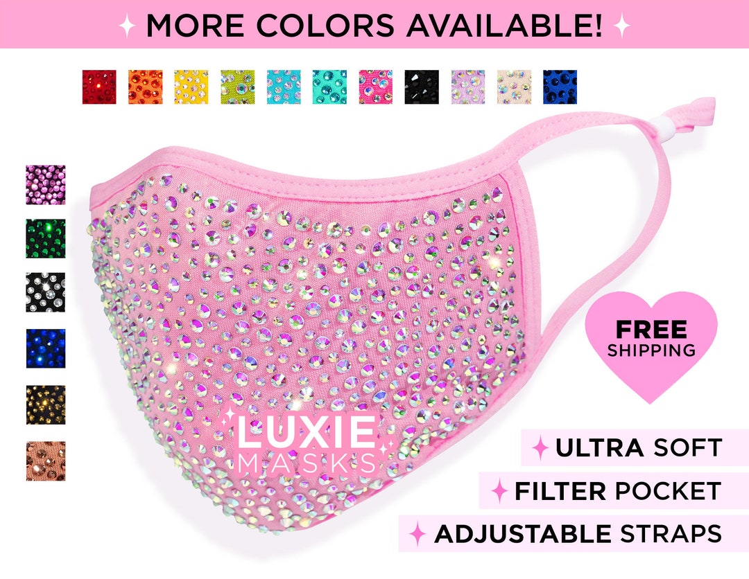 Bling Face Mask, Rhinestone Face Mask by LUXIE, Soft Cotton, Adjustable ...