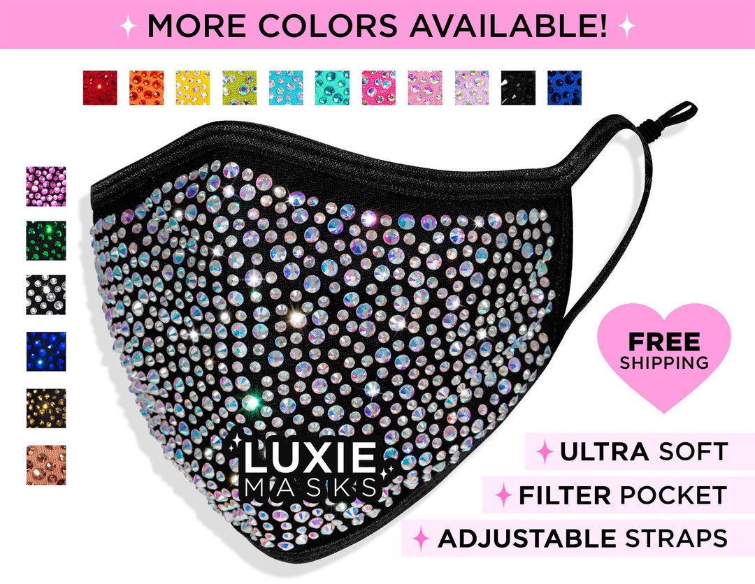 Bling Rhinestone Face Mask by LUXIE, Adjustable & Comfortable Ear Loops ...