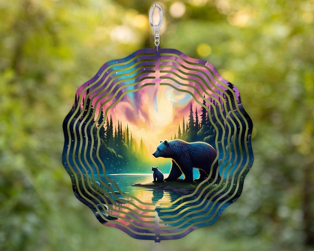 Northern Lights Black Bear Wind Spinner, 3D Aluminum (10in Outdoor Art ...