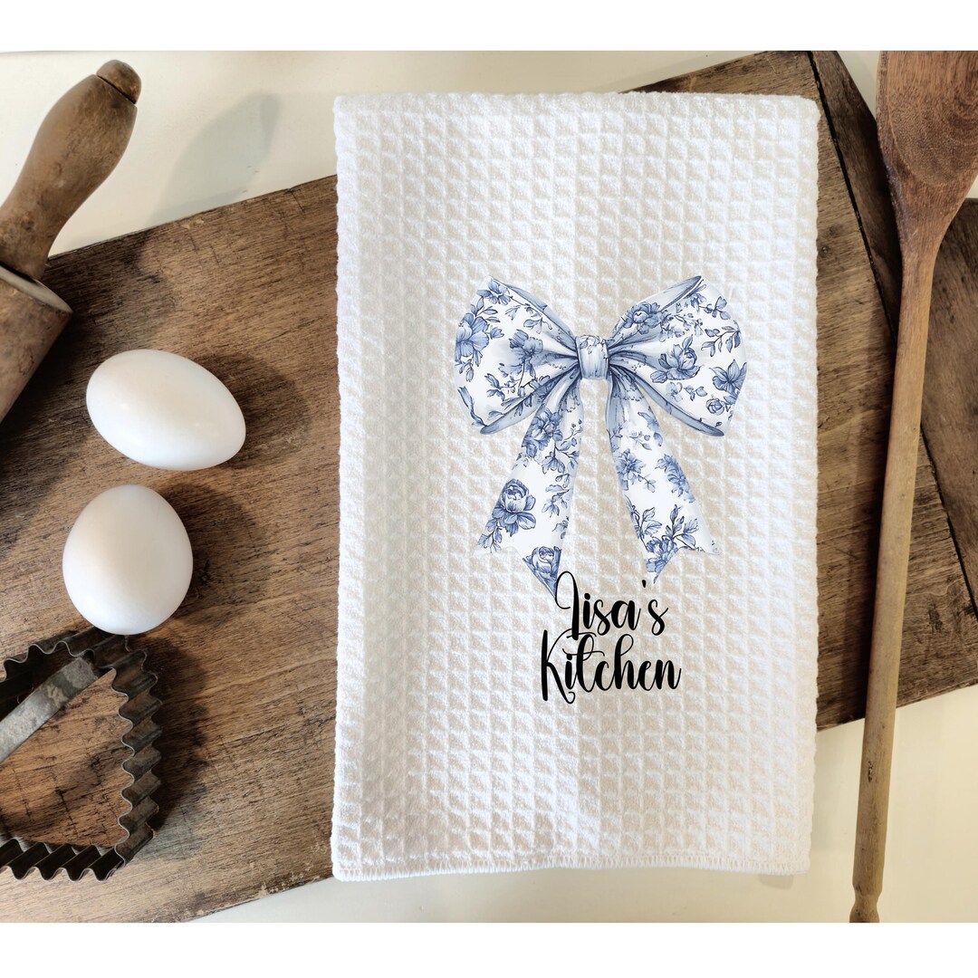 Custom Chinoiserie Bow Kitchen Towel, Custom Tea Dish Hand Towel ...