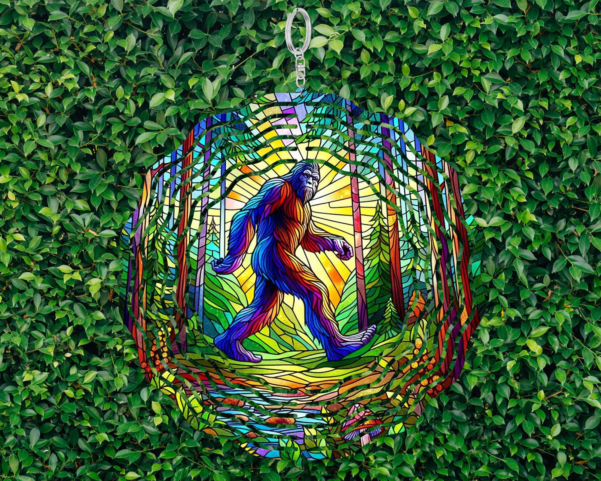 Bigfoot Wind Spinner, Faux Stained Glass 10in Spinner, Sasquatch ...