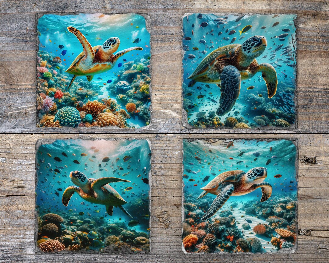 Sea Turtle Coasters, Ocean-themed Slate Coasters, Coastal Decor, Beach ...