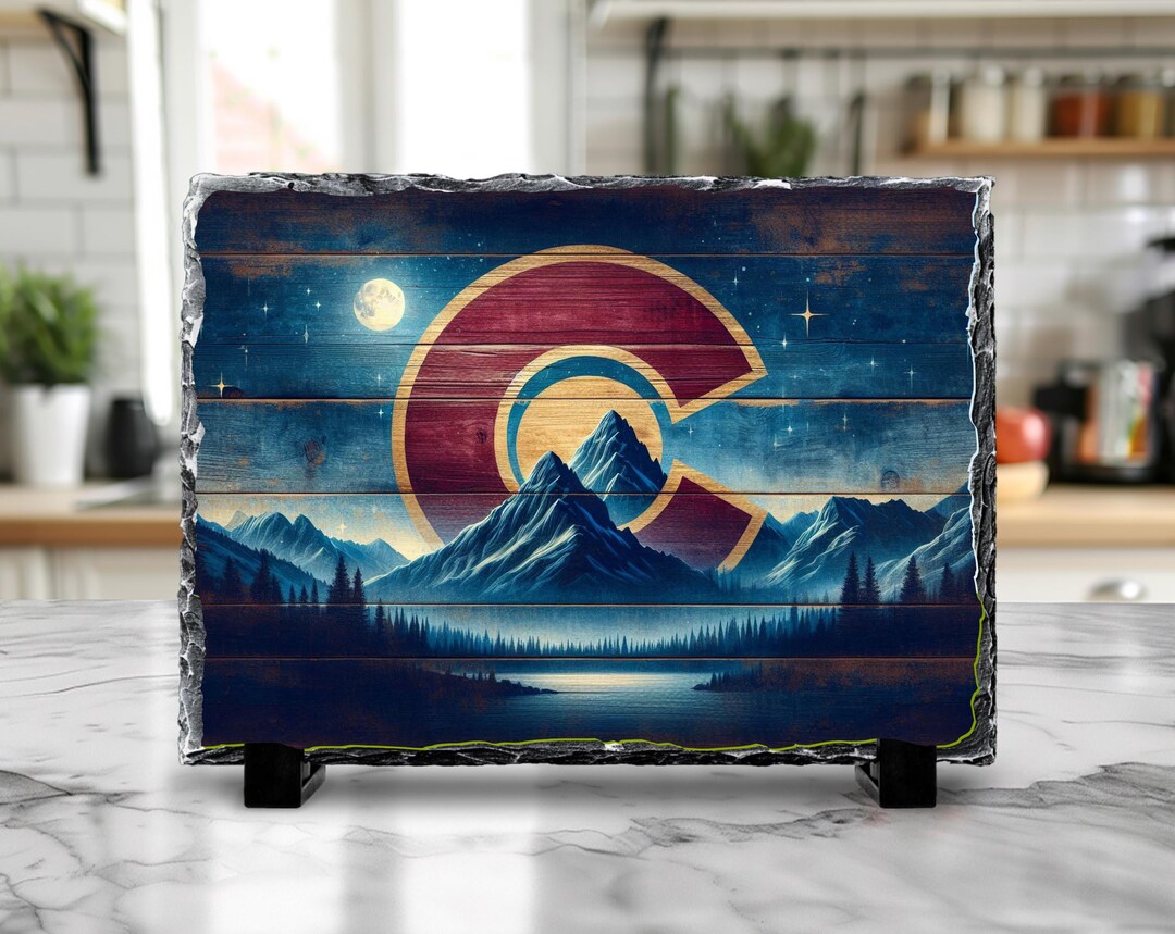 Colorado Flag Slate Print Moonlit Mountain Night Sublimation State ...