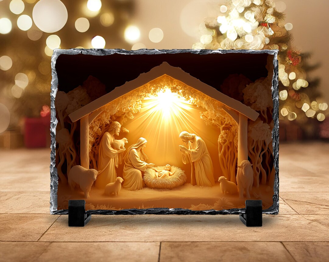 Nativity Scene Decor: Glowing Slate Manger - Rustic Holiday Accent - Etsy