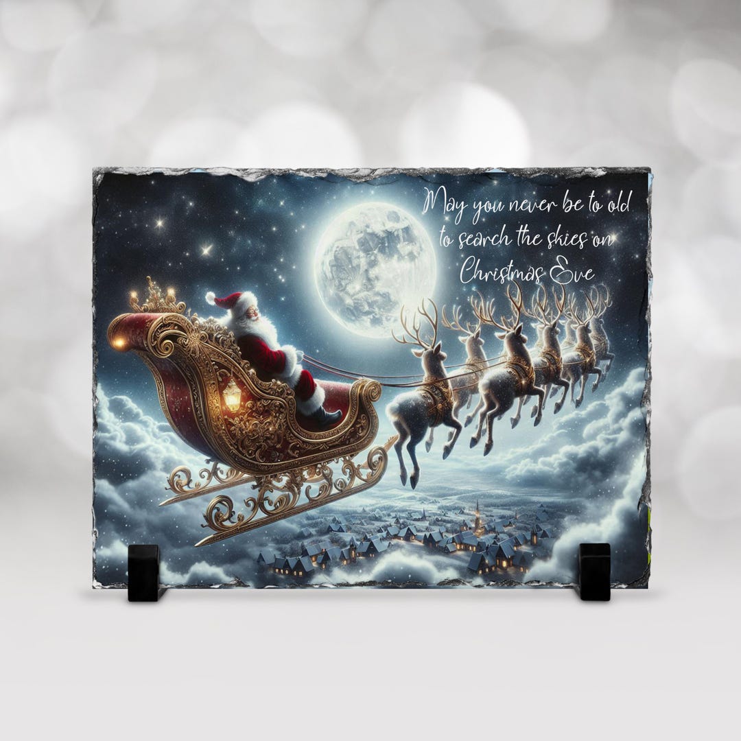 Santa Sleigh Christmas Eve Slate Print Reindeer Moon Sublimation ...