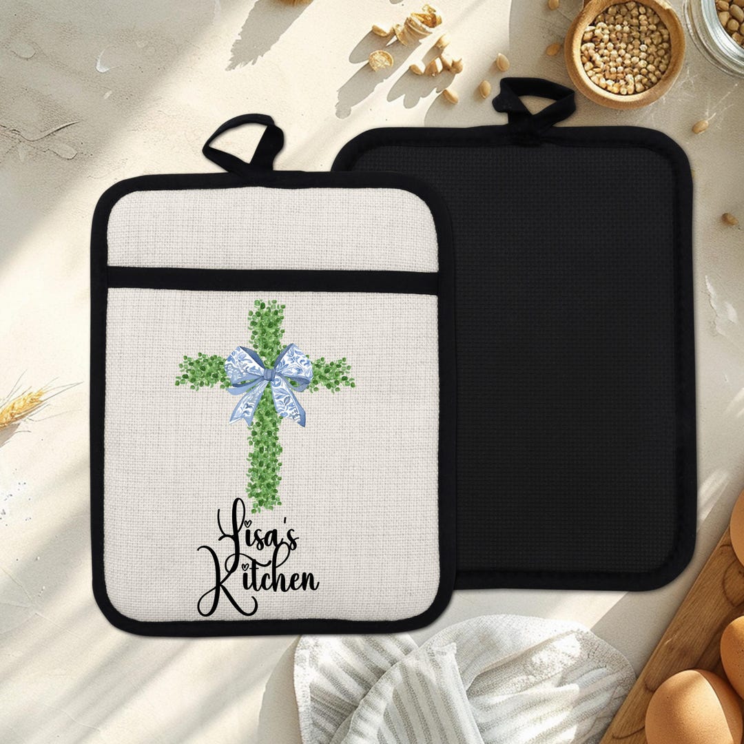 Personalized Christian Pot Holder Custom Name Cross Kitchen Gift ...