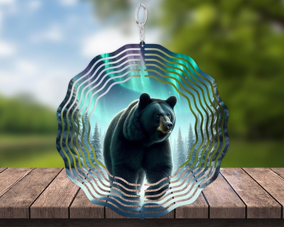 Black Bear Wind Spinner, Aurora Borealis Garden Decor, Aluminum Outdoor ...
