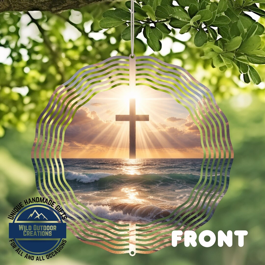 Christian Cross Wind Spinner, Cross Over Ocean With Light, 10 Inch ...