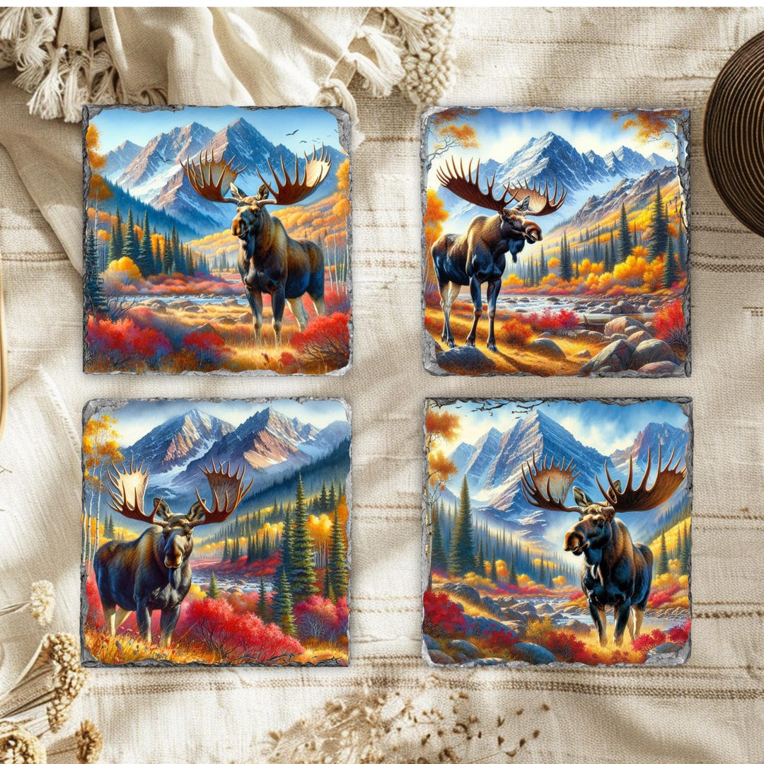 Moose Slate Coaster Set, Rustic Wilderness Decor for Nature Lovers ...