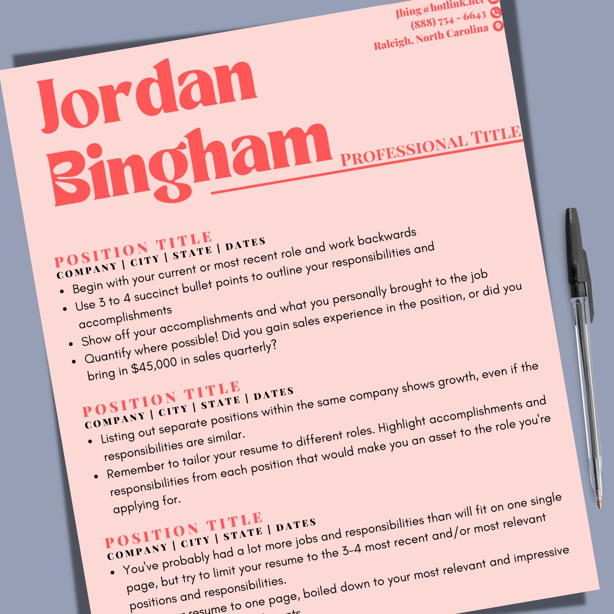 Pink Resume Template | Professional Resume Template | Standout Resume ...