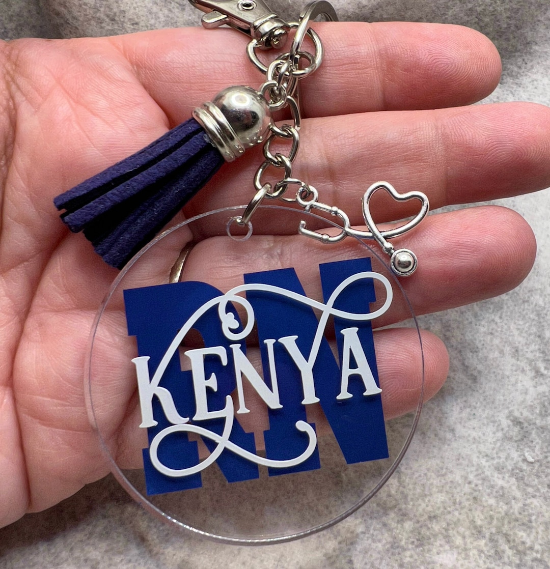 2 Round Nurse/doctor Acrylic Personalized Keychain With Heavy Key Ring ...