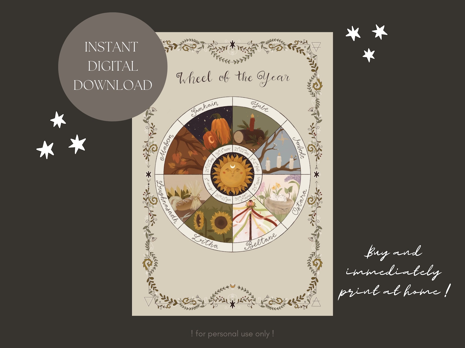Wheel of the Year Poster // Digital Download // Wiccan Print, Pagan Art ...
