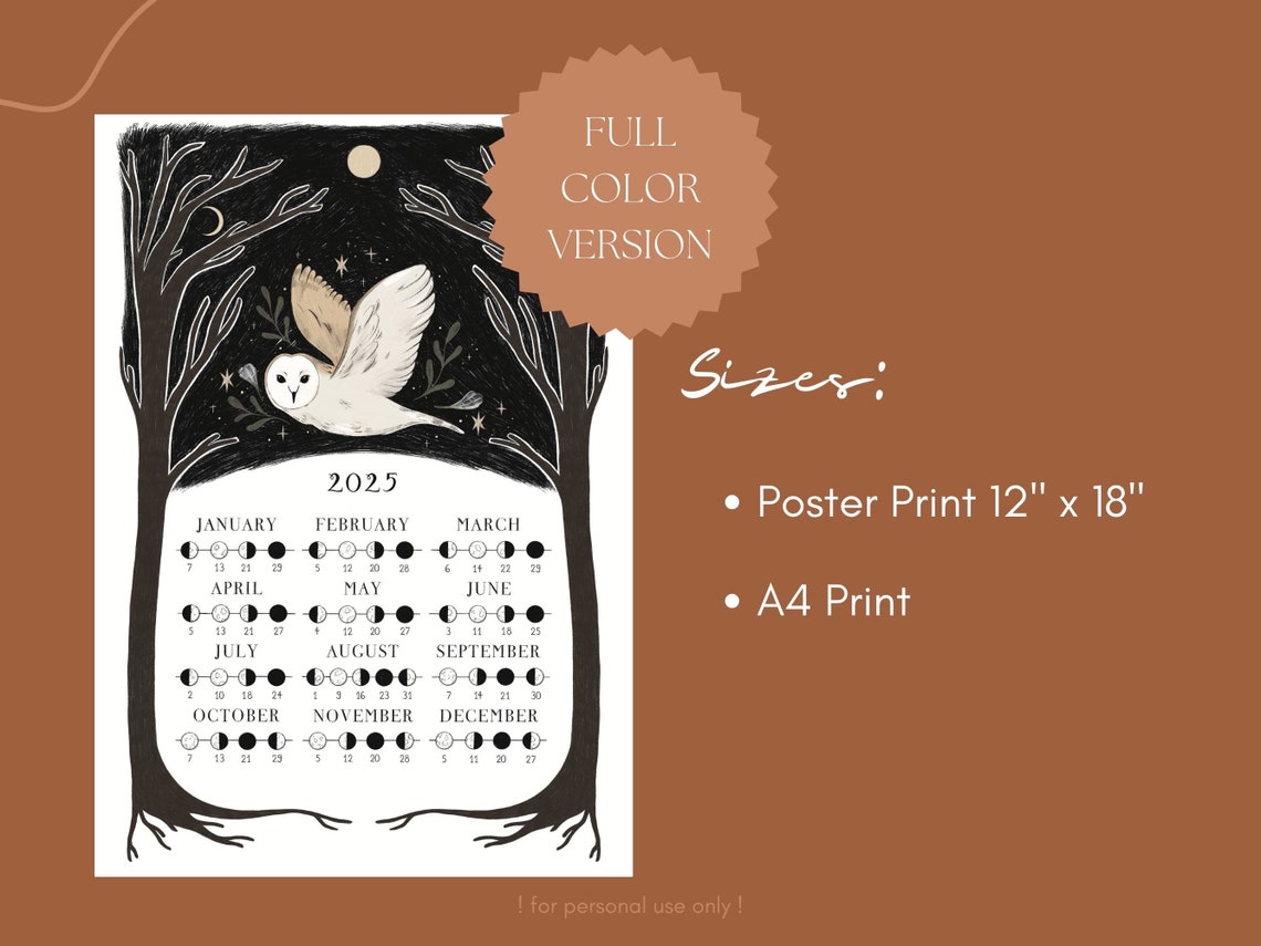 Moon Calendar 2025 || Printable Lunar Calendar 2025 | Digital Download ...