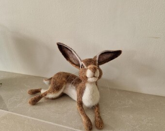 Small Reclining Hare/rabbit Gift/needle Felted Hare/hare Sculpture ...