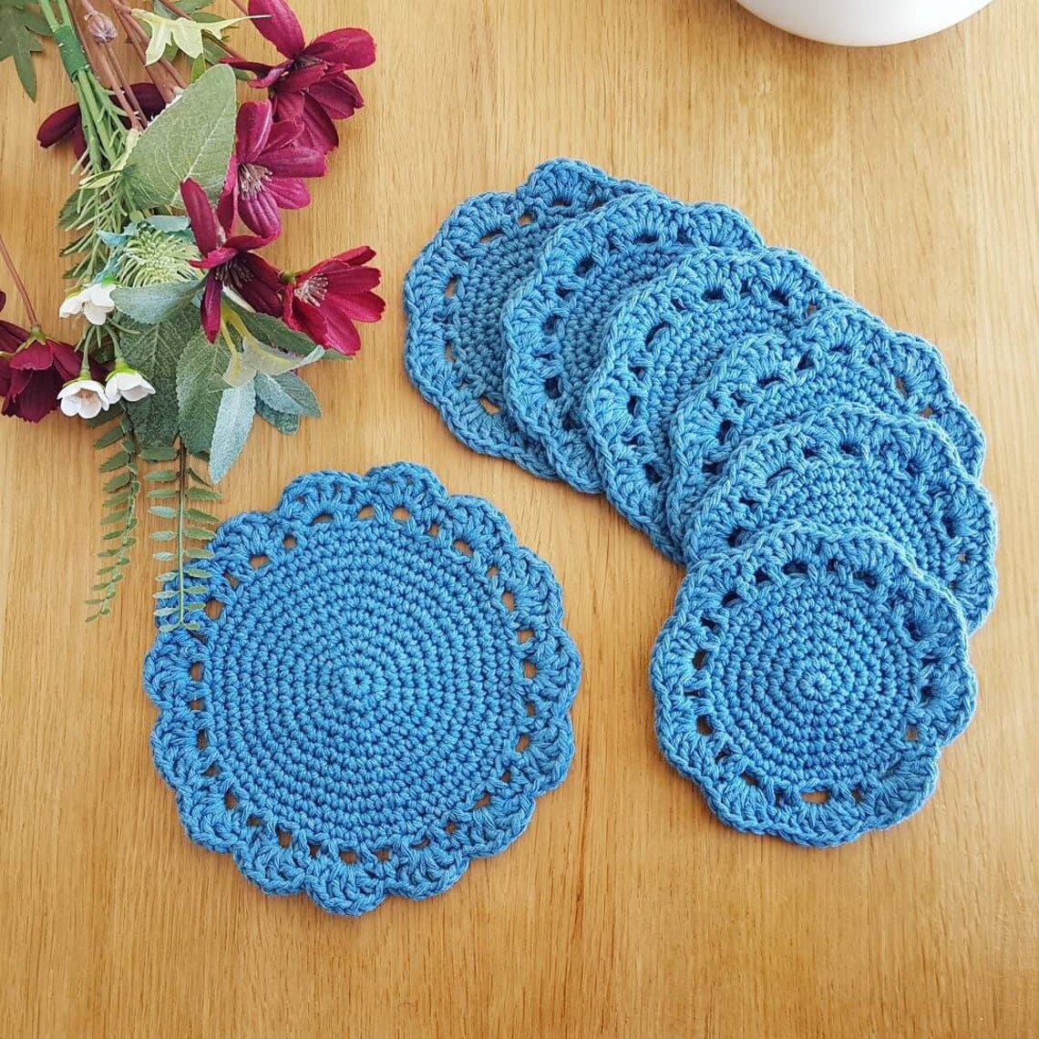 Crochet Tea/drink Coaster Kitchen Decor Cotton Denim - Etsy