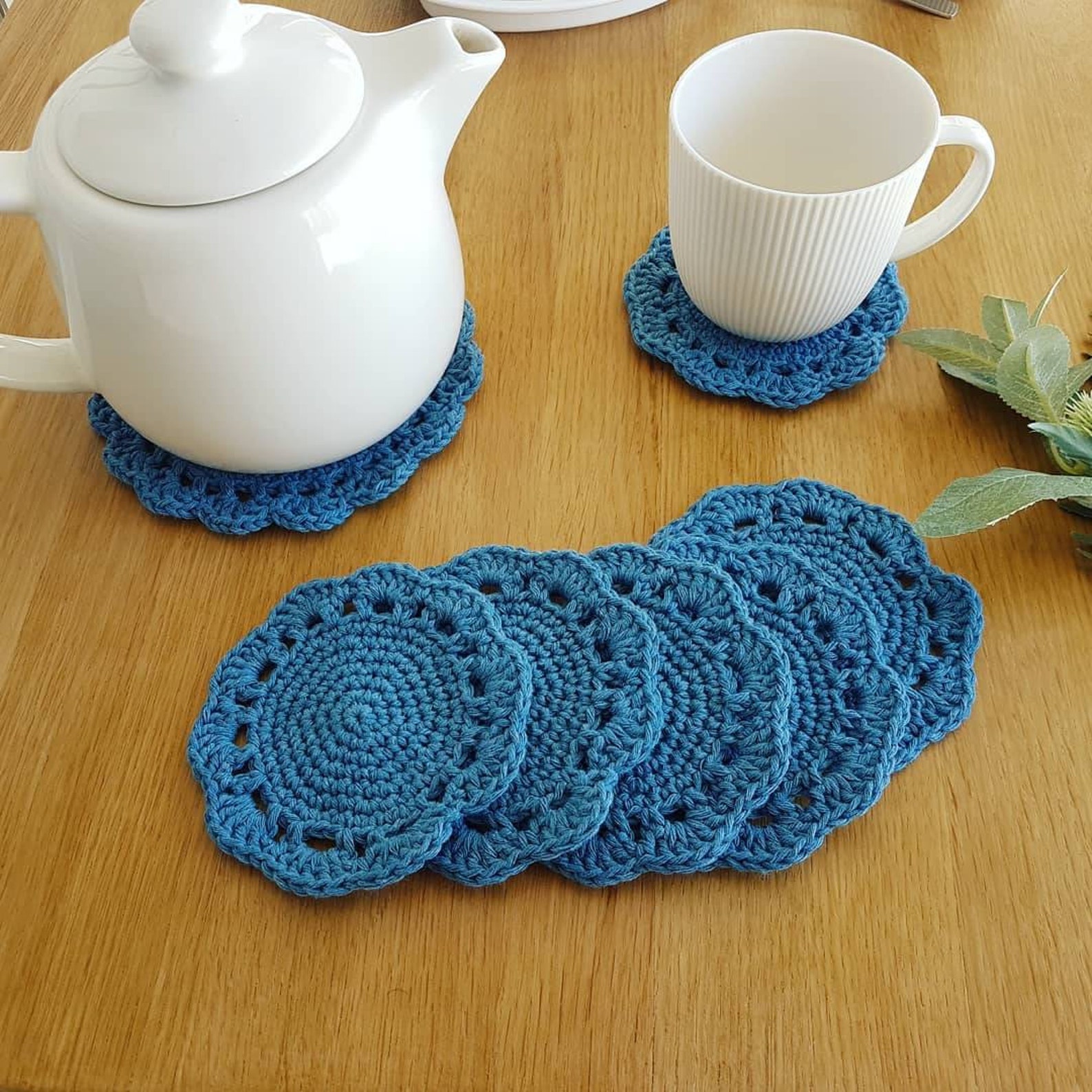 Crochet Tea/drink Coaster Kitchen Decor Cotton Denim - Etsy