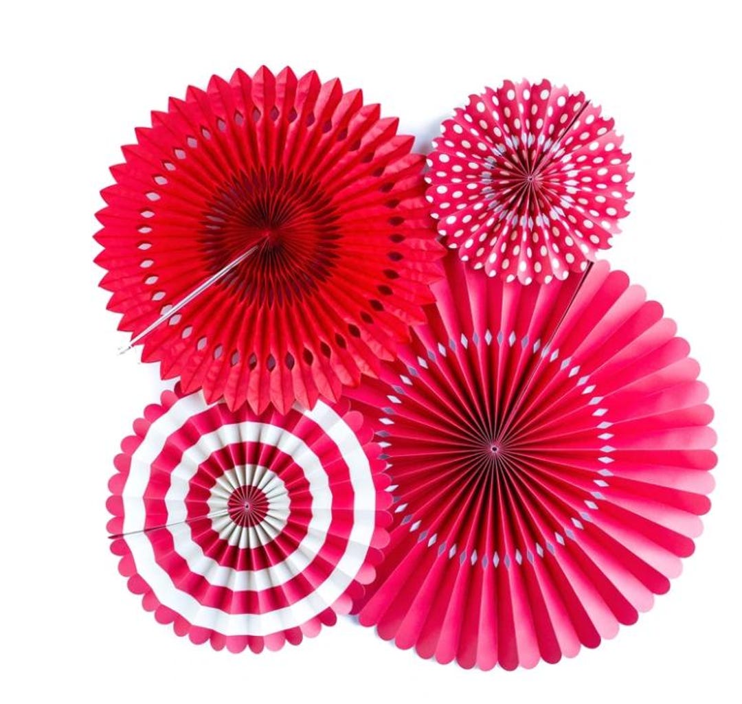 Bold Red Dots and Stripes Party Fans Set Perfect for Valentine’s, 4th ...