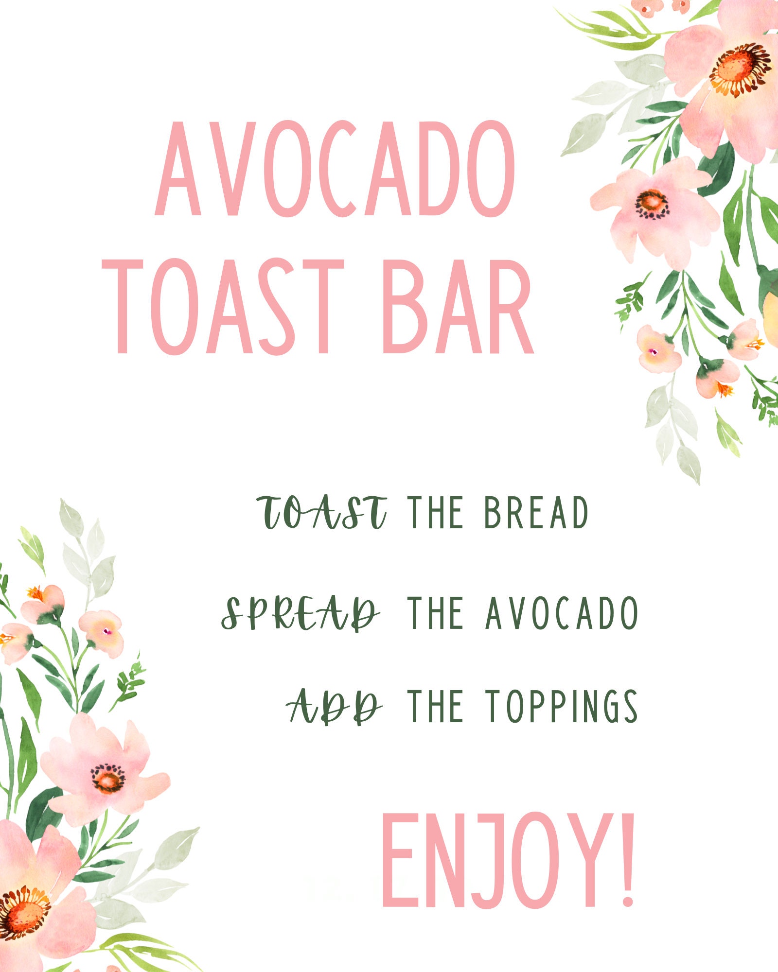 PRINTABLE Pink Avocado Toast Bar Sign Birthday Baby/bridal - Etsy