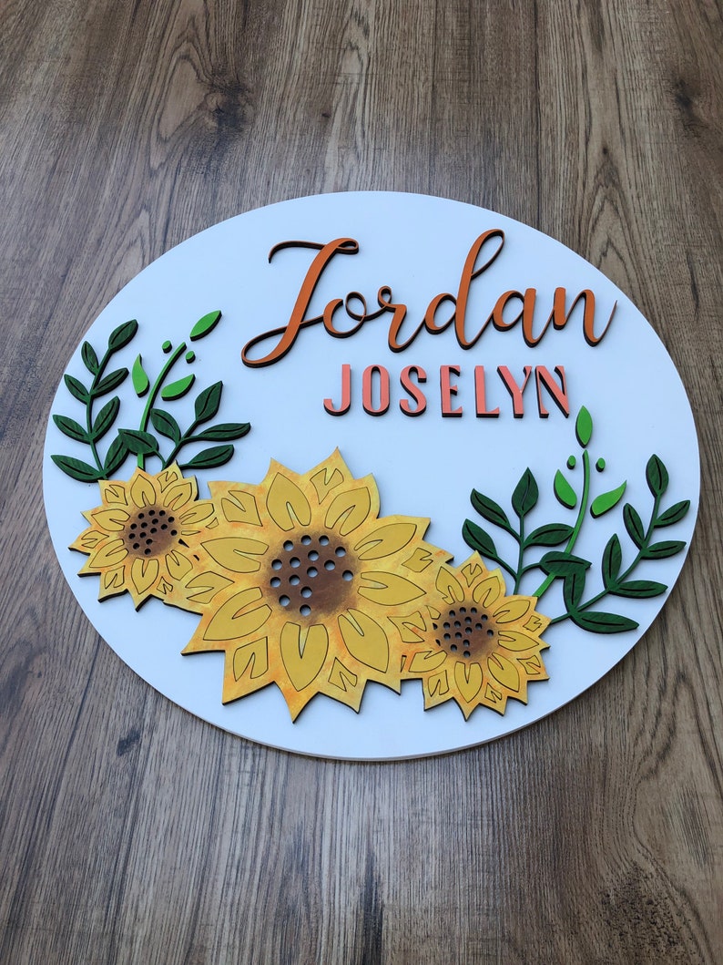 Sunflower Baby Name Sign Baby Girl Wall Decor Sunflower Sign - Etsy