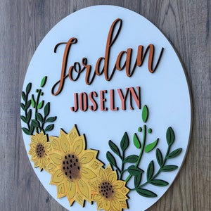 Sunflower Baby Name Sign, Baby Girl Wall Decor, Sunflower Sign for ...