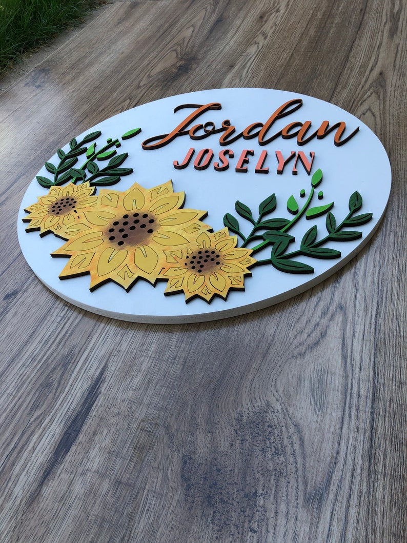 Sunflower Baby Name Sign Baby Girl Wall Decor Sunflower Sign - Etsy