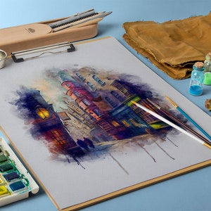 Wizard Town Watercolor Printable, Wizarding World, Magic, Wizarding ...