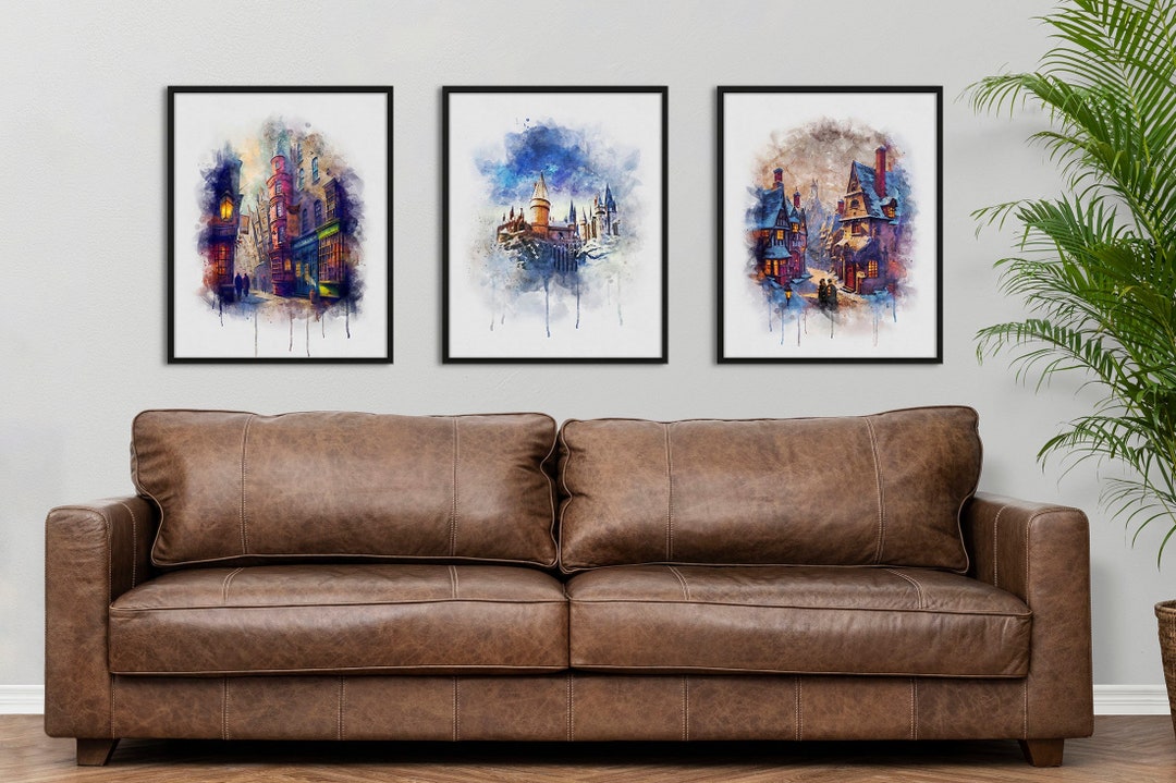 Set of 3 Wizarding Watercolor Prints, Wizard Castle, Wizard Village ...