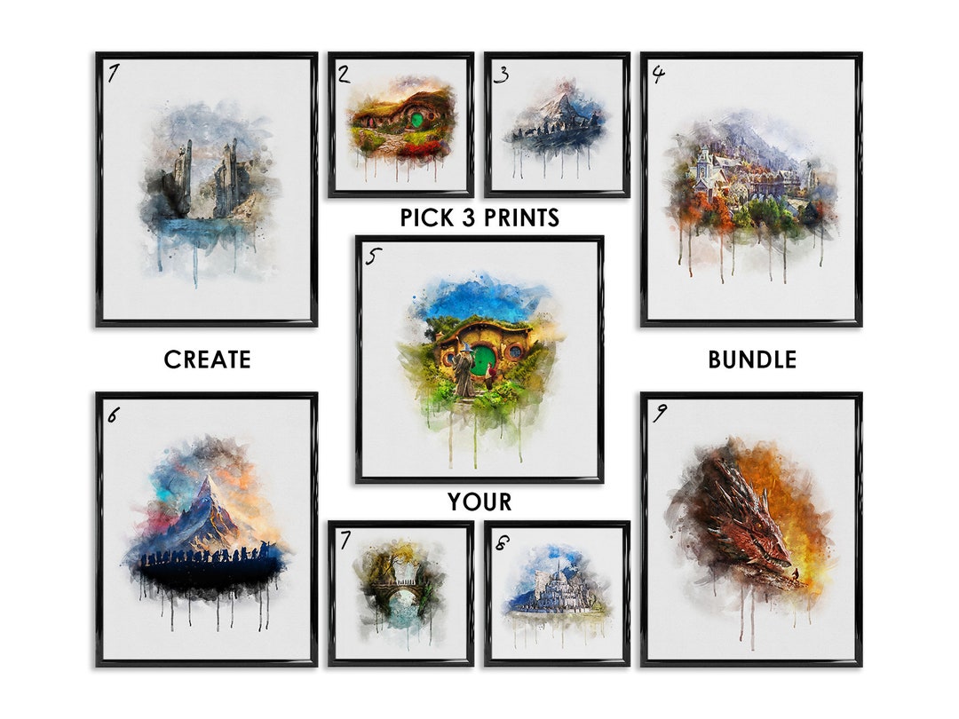Set of 3 LOTR Bundle, Watercolor LOTR Art, Middle Earth, the Shire ...