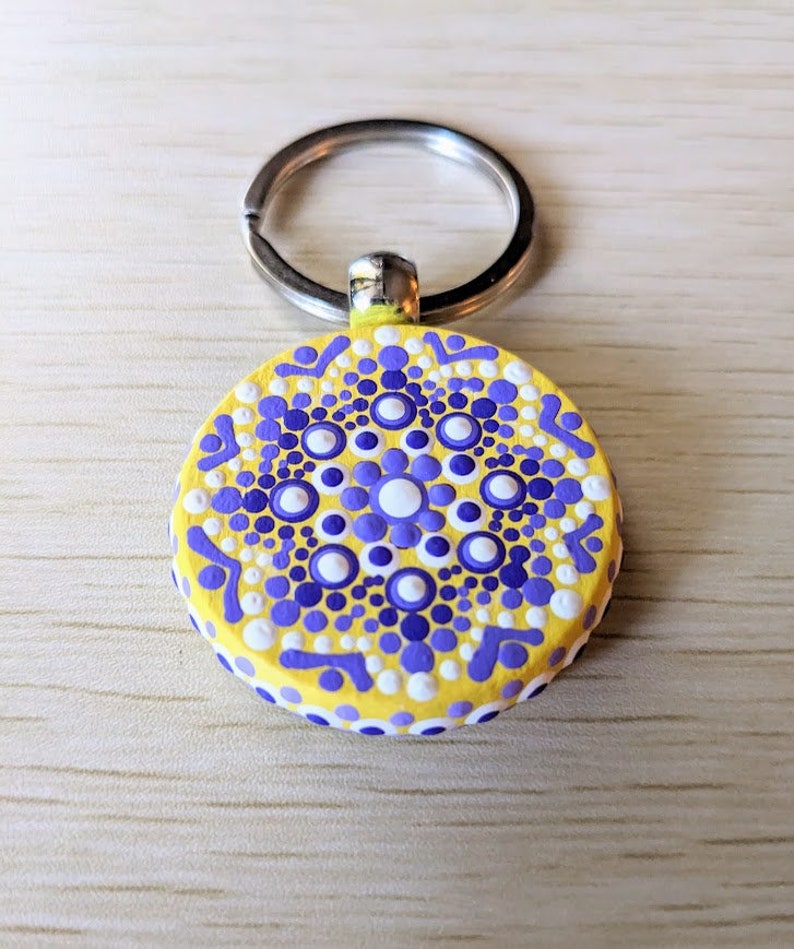Hand Painted Wooden Dot Mandala Keychain. Unique Hand Made 2 Sided ...
