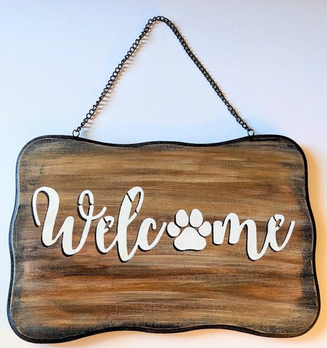 Handmade Welcome Paw Print Sign. Animal Lover Welcome Sign for Door or ...