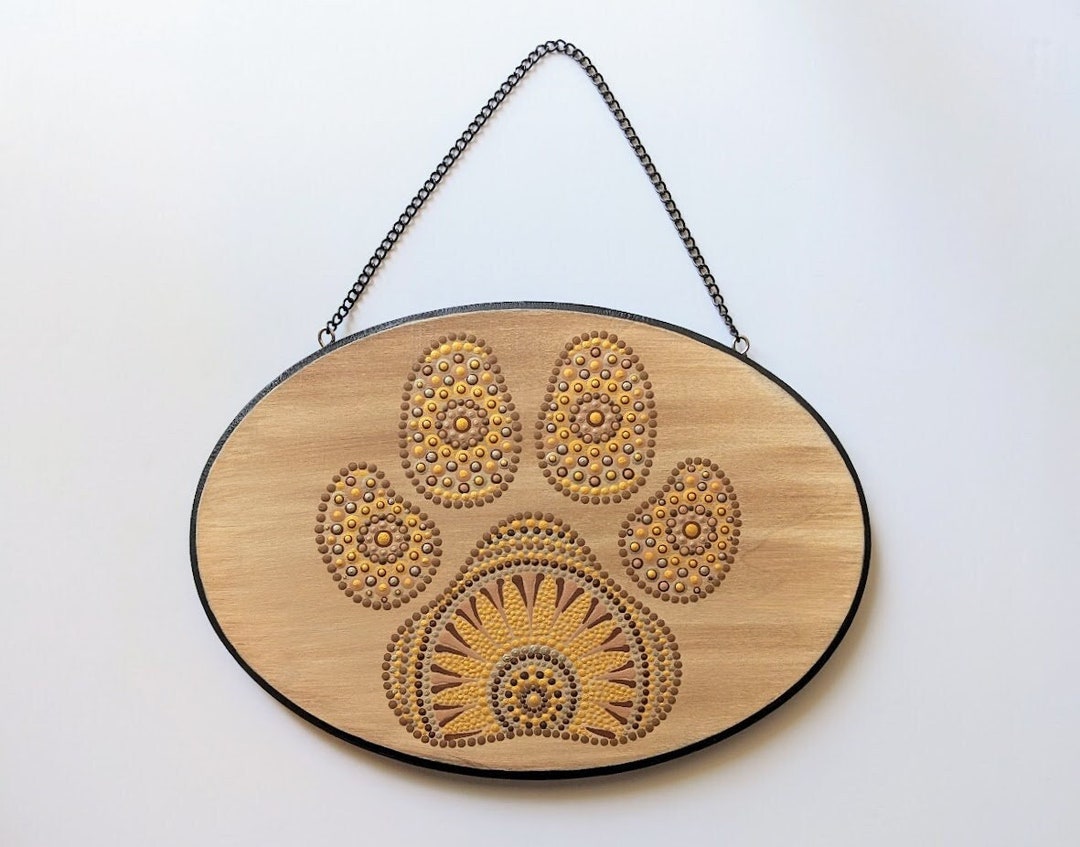 Hand Painted Dot Mandala Paw Print Sign. Animal Lover Sign for Door or ...