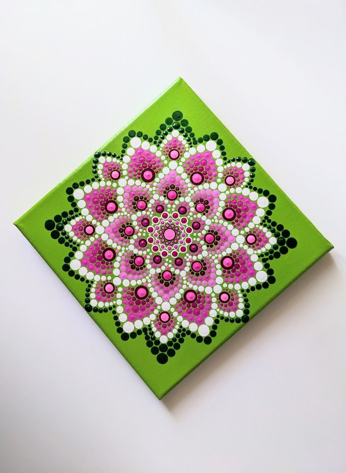 Pink Flower Dot Mandala Painting on Canvas. Hand Painted Pink Flower ...