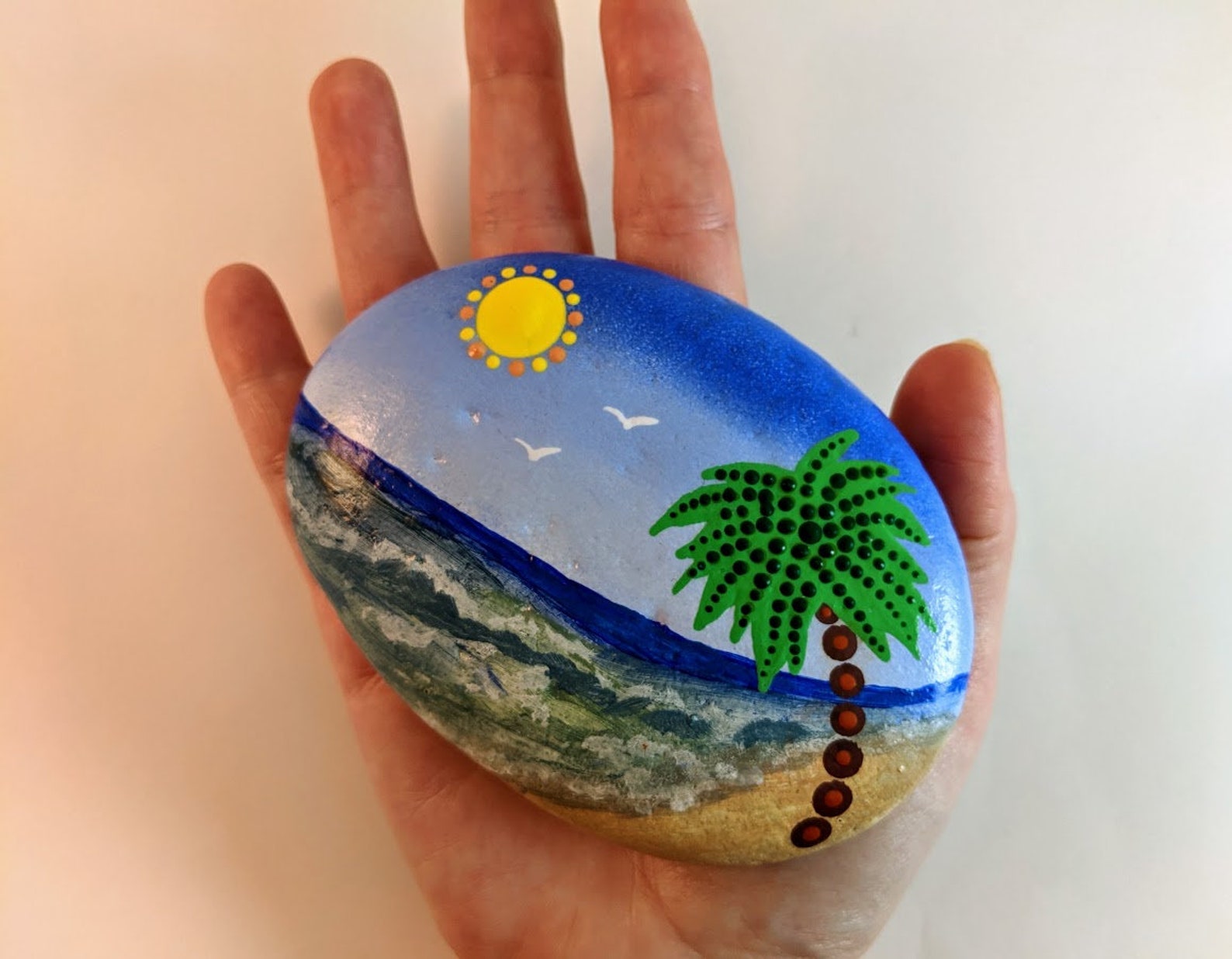Palm Tree Beach Sun Fishbowl Painted Rock | Etsy