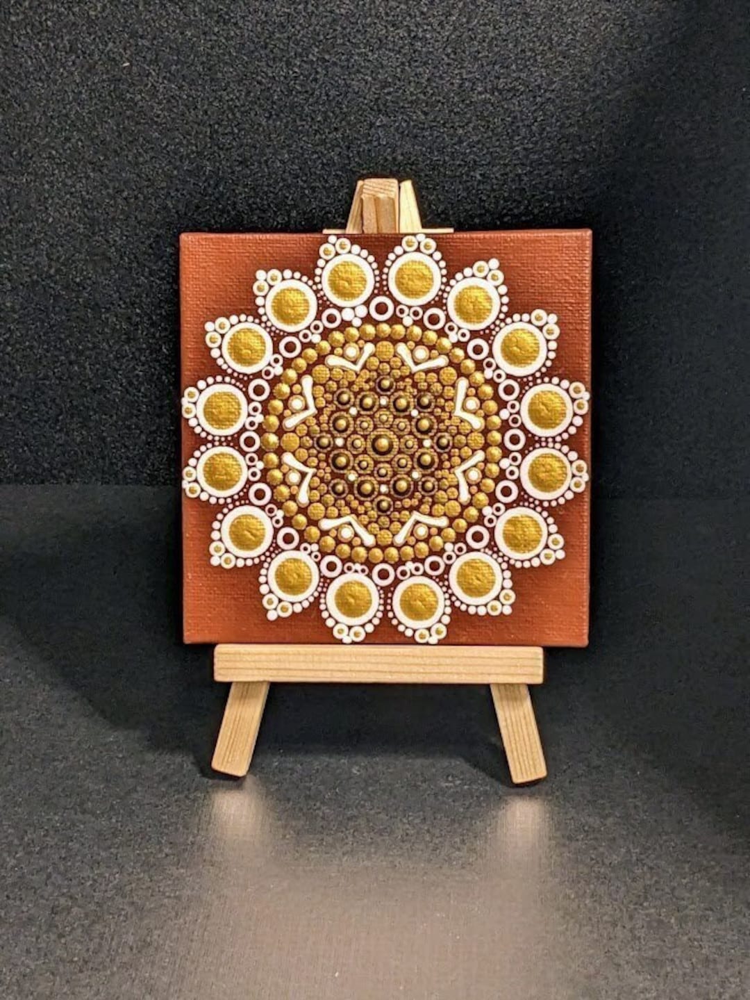 Mini Dot Mandala Painting on Canvas. Golden Star Dot Art, Zen Home ...