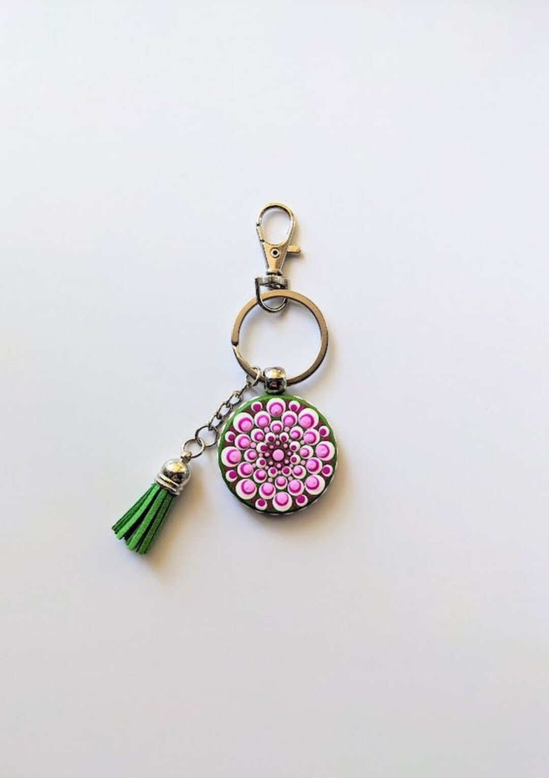 Wooden Mandala Flower Keychain. Hand Painted Unique 2 Sided Key Chain ...